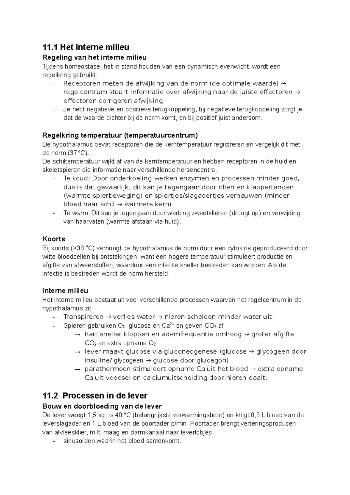 Samenvatting H11 Regeling intern milieu - 11 Het interne milieu ...