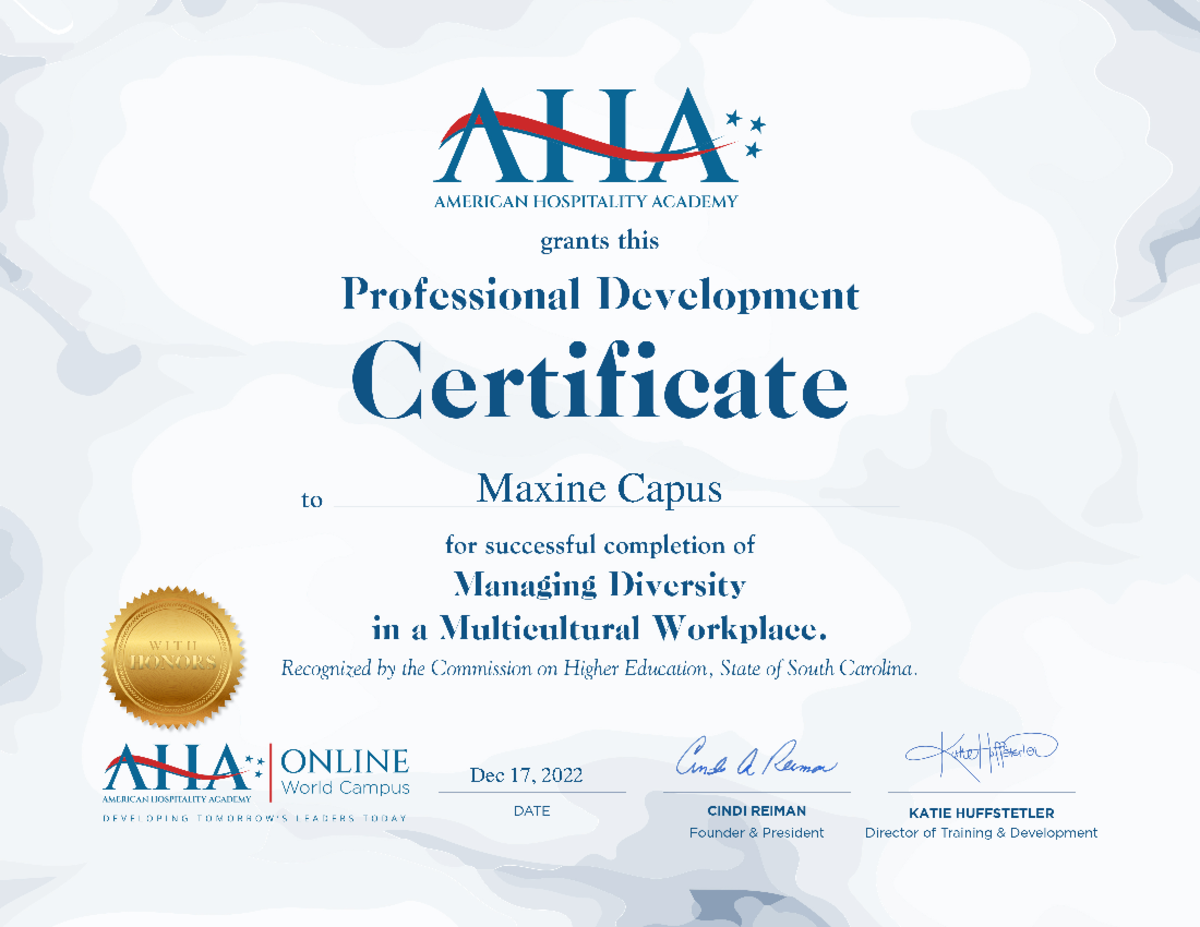AHA-MDC-Certificate - Hahaha - Cruise Line Operations in Hotel Services ...