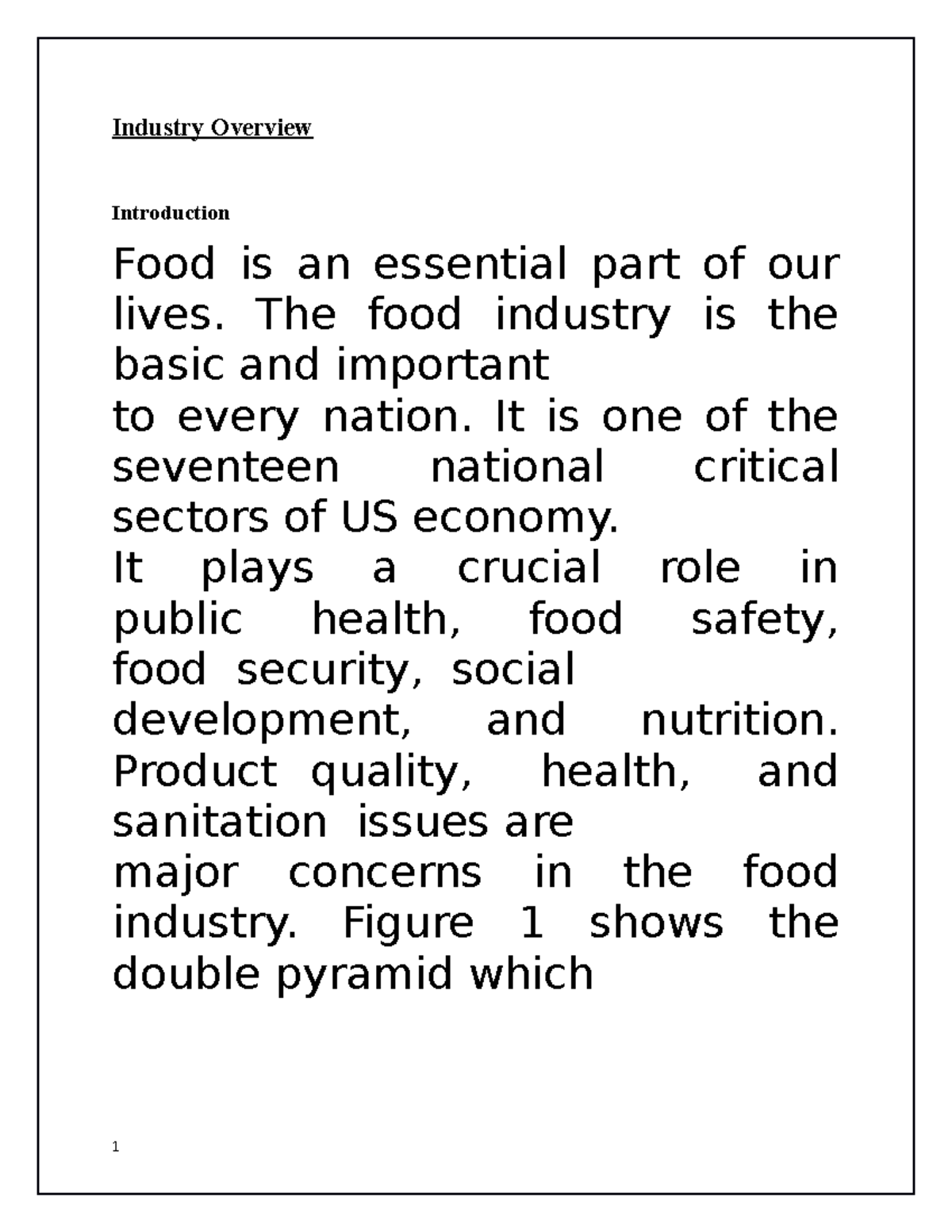 Industry Overview - Project - Industry Overview Introduction Food is an ...