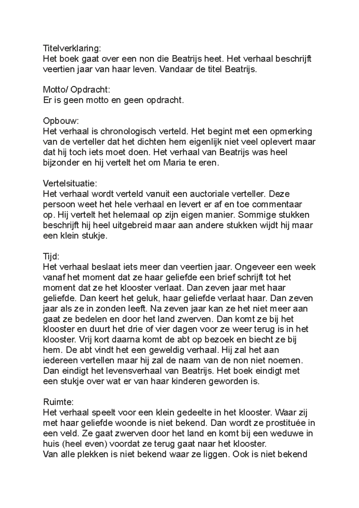 Beatrijs - Het verhaal beschrijft veertien jaar van haar leven. Vandaar ...