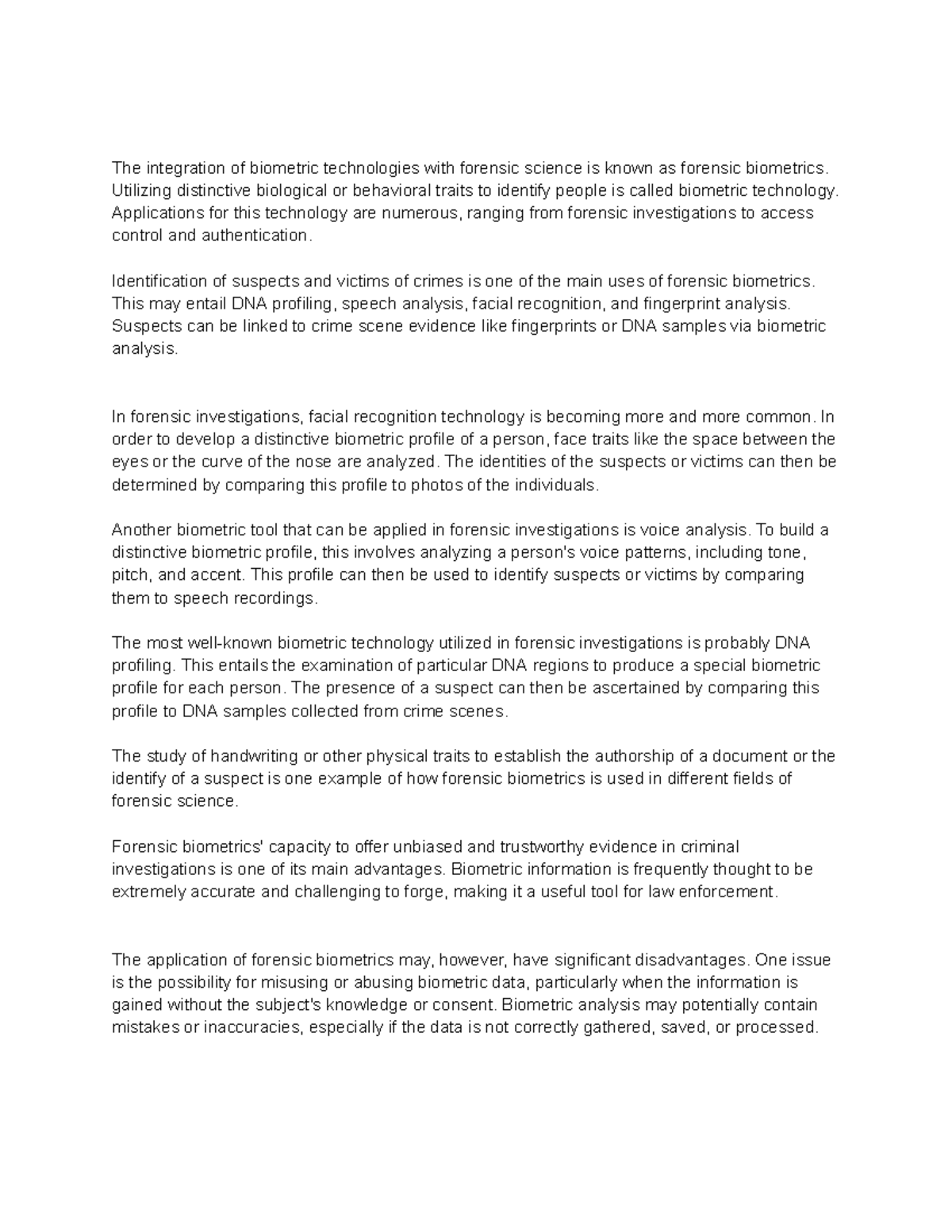 Notes on Forensic Biometrics - The integration of biometric ...