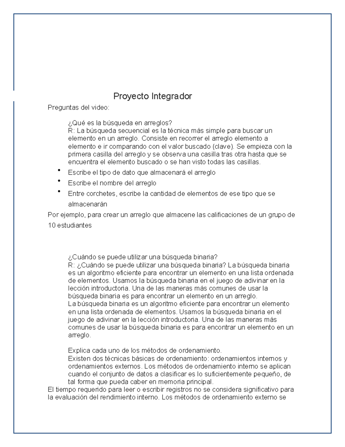 Programación - Proyecto Integrador - Preguntas del video: ¿Qué es la ...