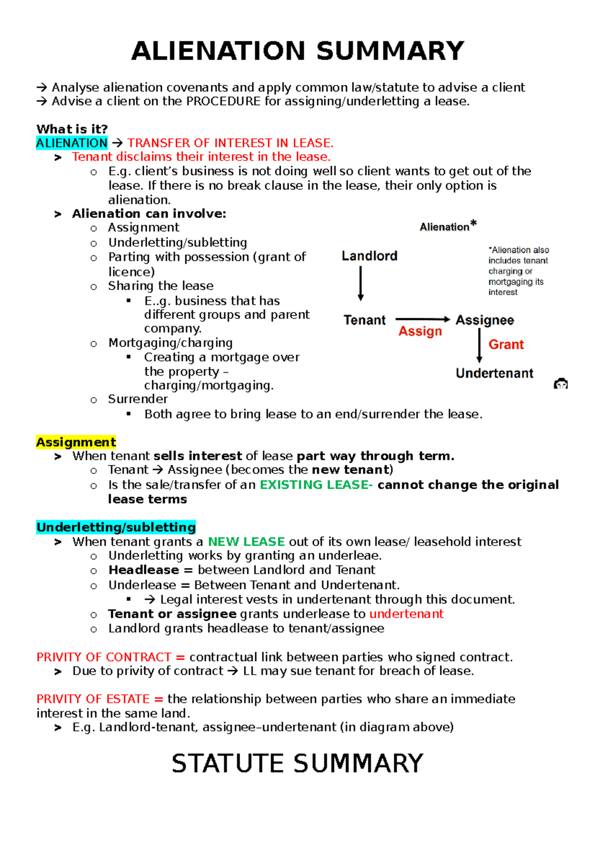 Alienation Leasehold Summary For Property - ALIENATION SUMMARY Analyse ...