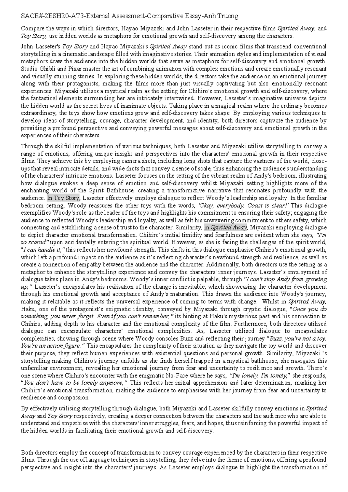 Comparative Analysis - External - SACE#-2ESH20-AT3-External Assessment-Comparative Essay-Anh ...