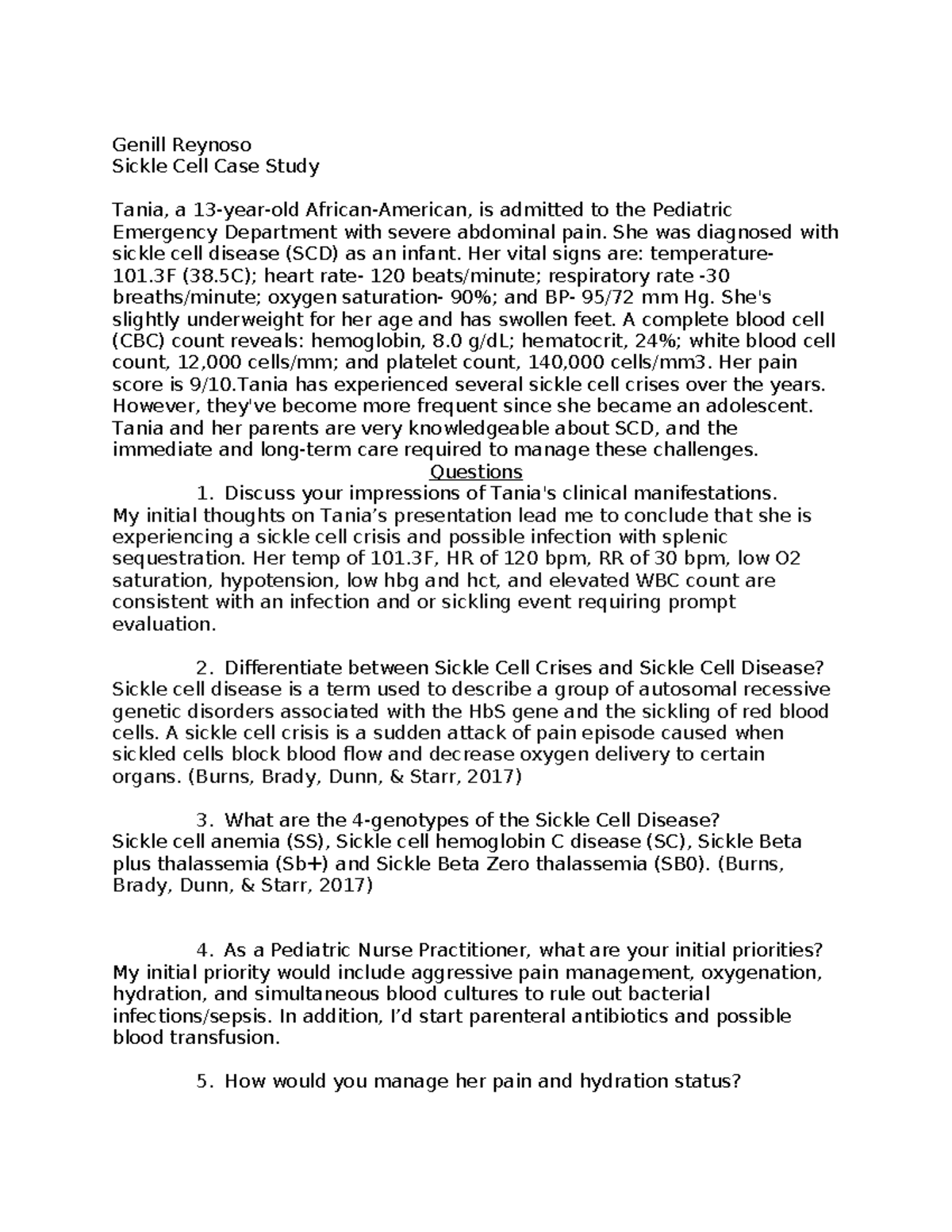 NUR 774 Sickle Cell Case study - Genill Reynoso Sickle Cell Case Study ...