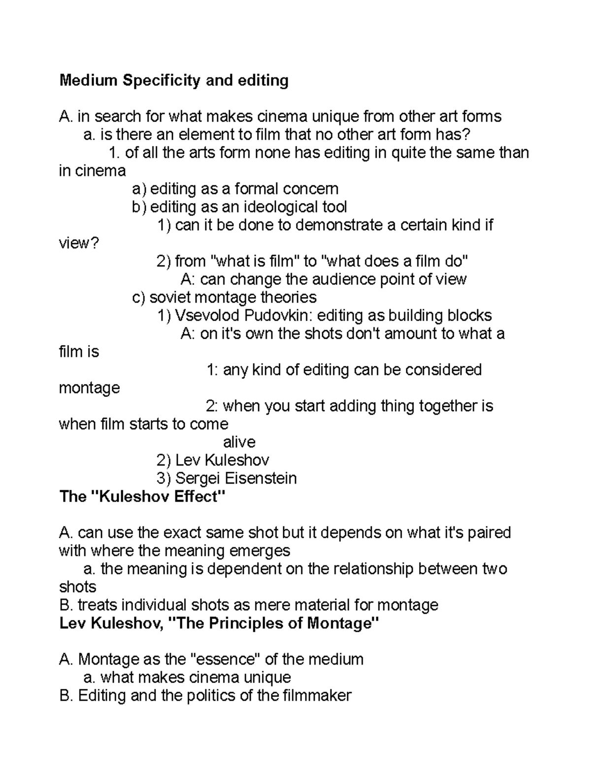 Lecture # 2 The Politics of form - Medium Specificity and editing A. in ...