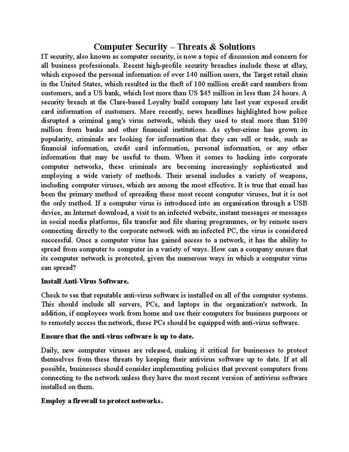 Computer Security threats and solutions - Computer Security – Threats ...