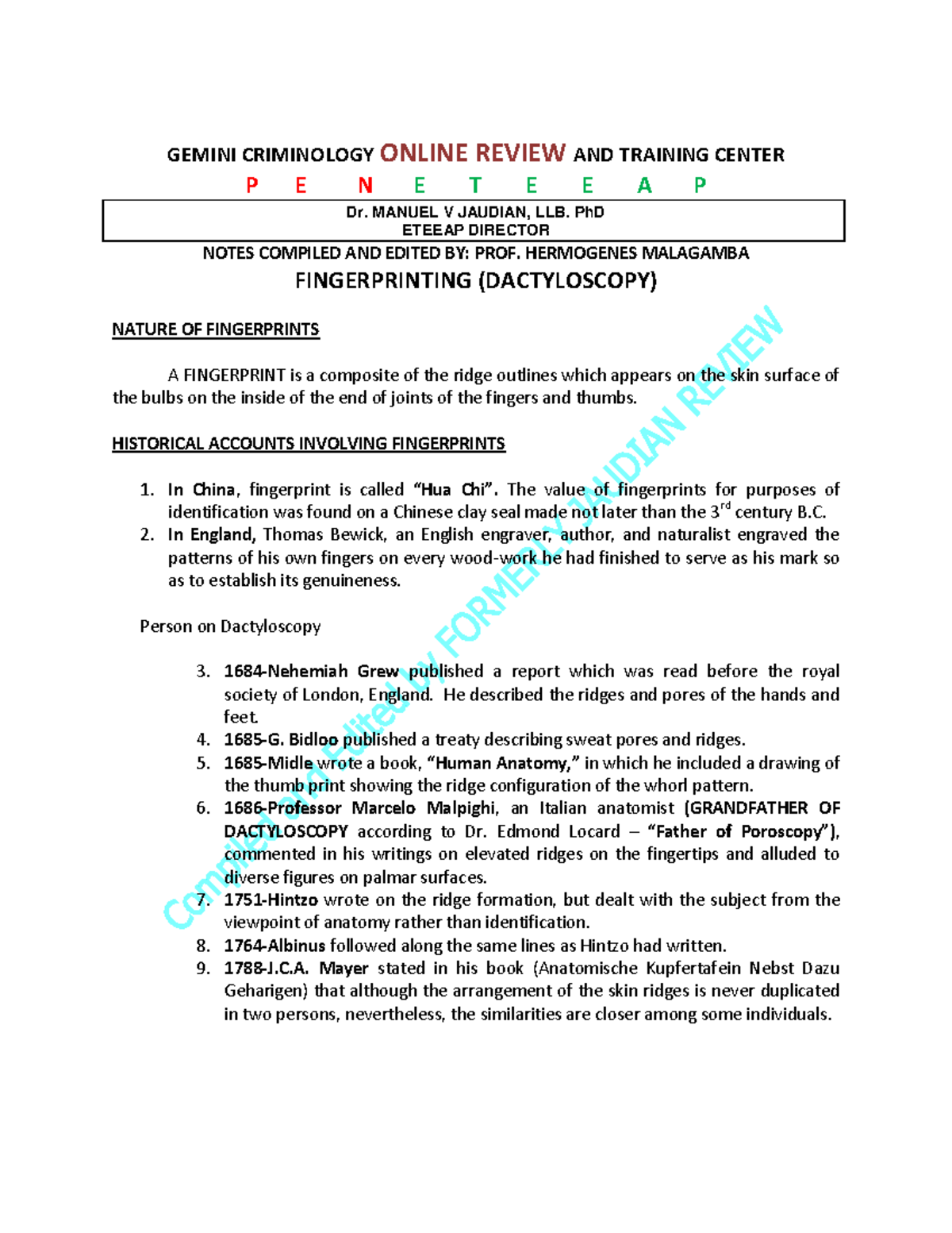 Fingerprinting- Dactyloscopy - GEMINI CRIMINOLOGY ONLINE REVIEW AND ...