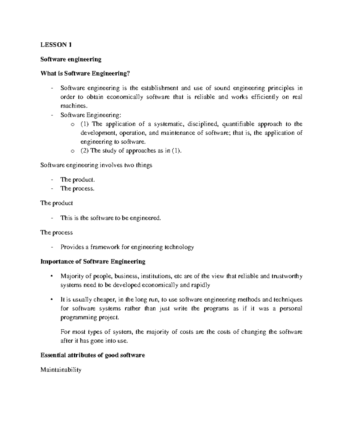Engineering FULL Notes-1 - LESSON 1 Software engineering What is ...