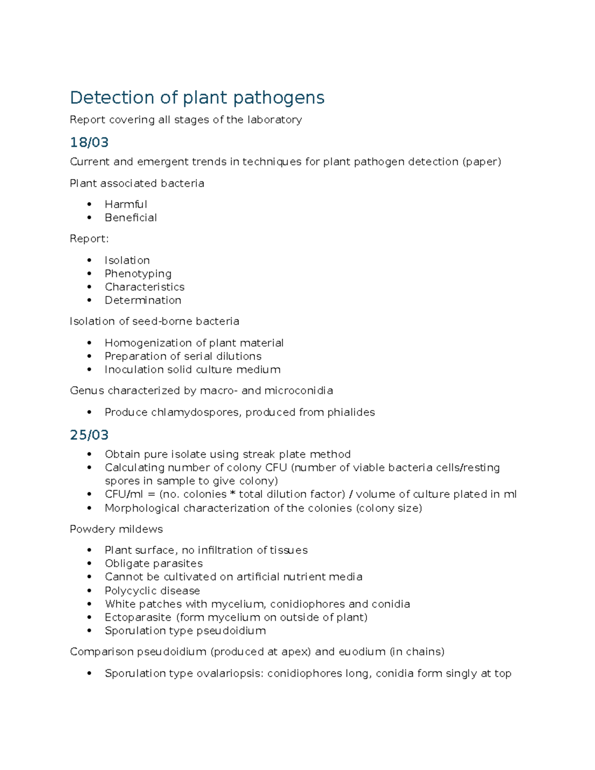 Detection of plant pathogens lecture notes - Detection of plant ...