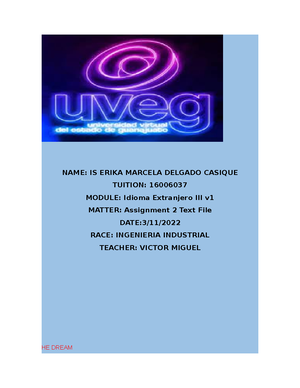 Assignment 2 textfile - Resumenen de oraciones ingles lll - NAME ...