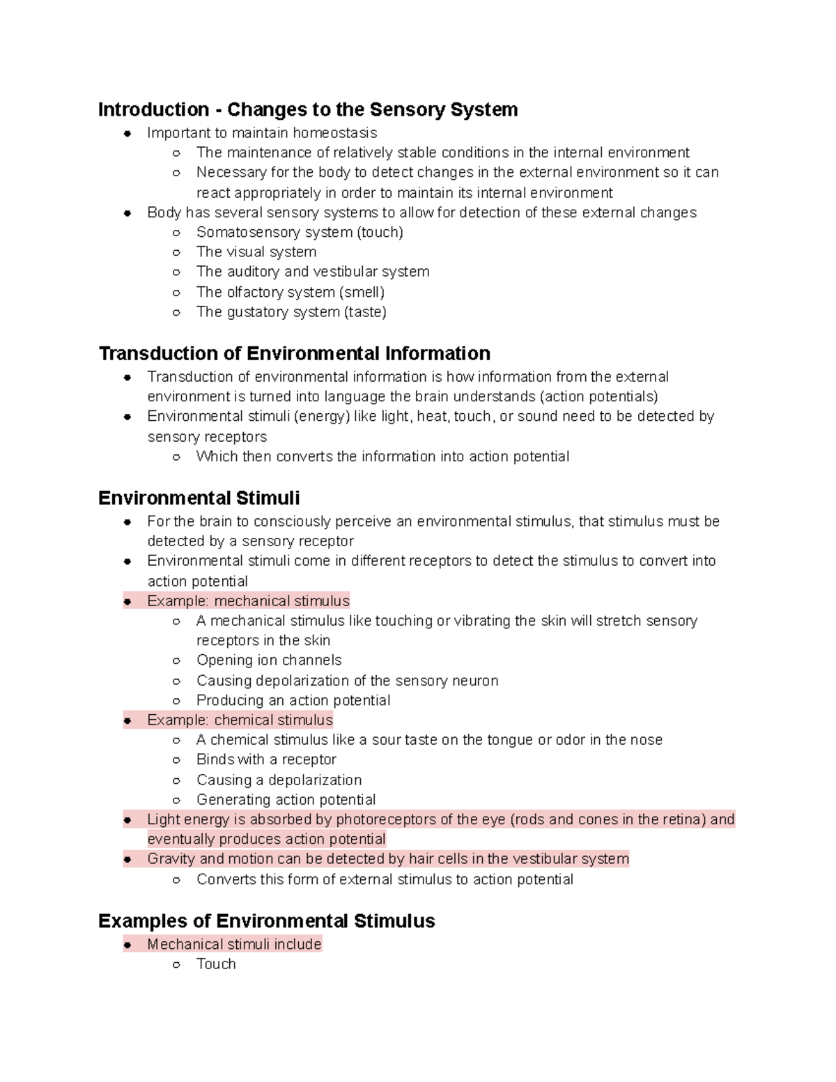Copy of Copy of Module 7 Sensory System - Introduction - Changes to the ...