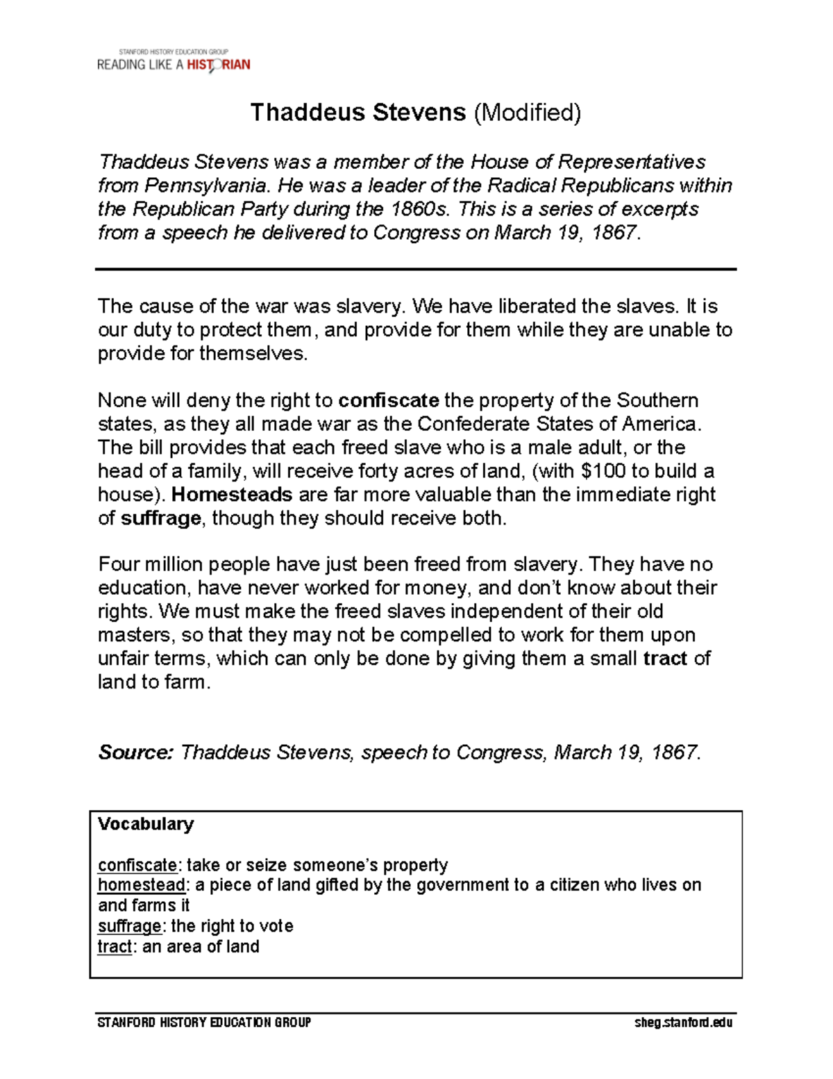 - Radical Reconstruction - Thaddeus Stevens (Modified) Thaddeus Stevens ...