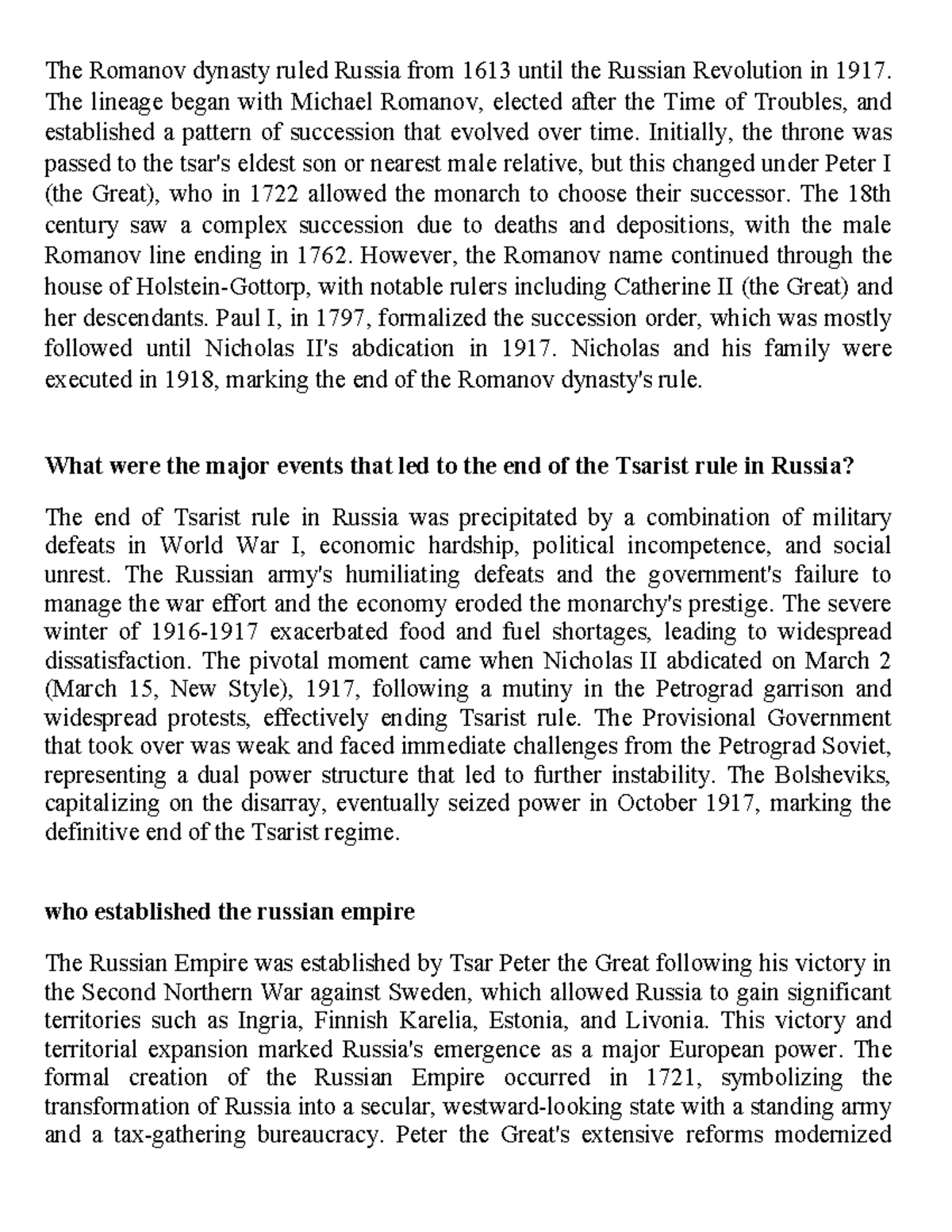 USSR - USSR notes - The Romanov dynasty ruled Russia from 1613 until ...