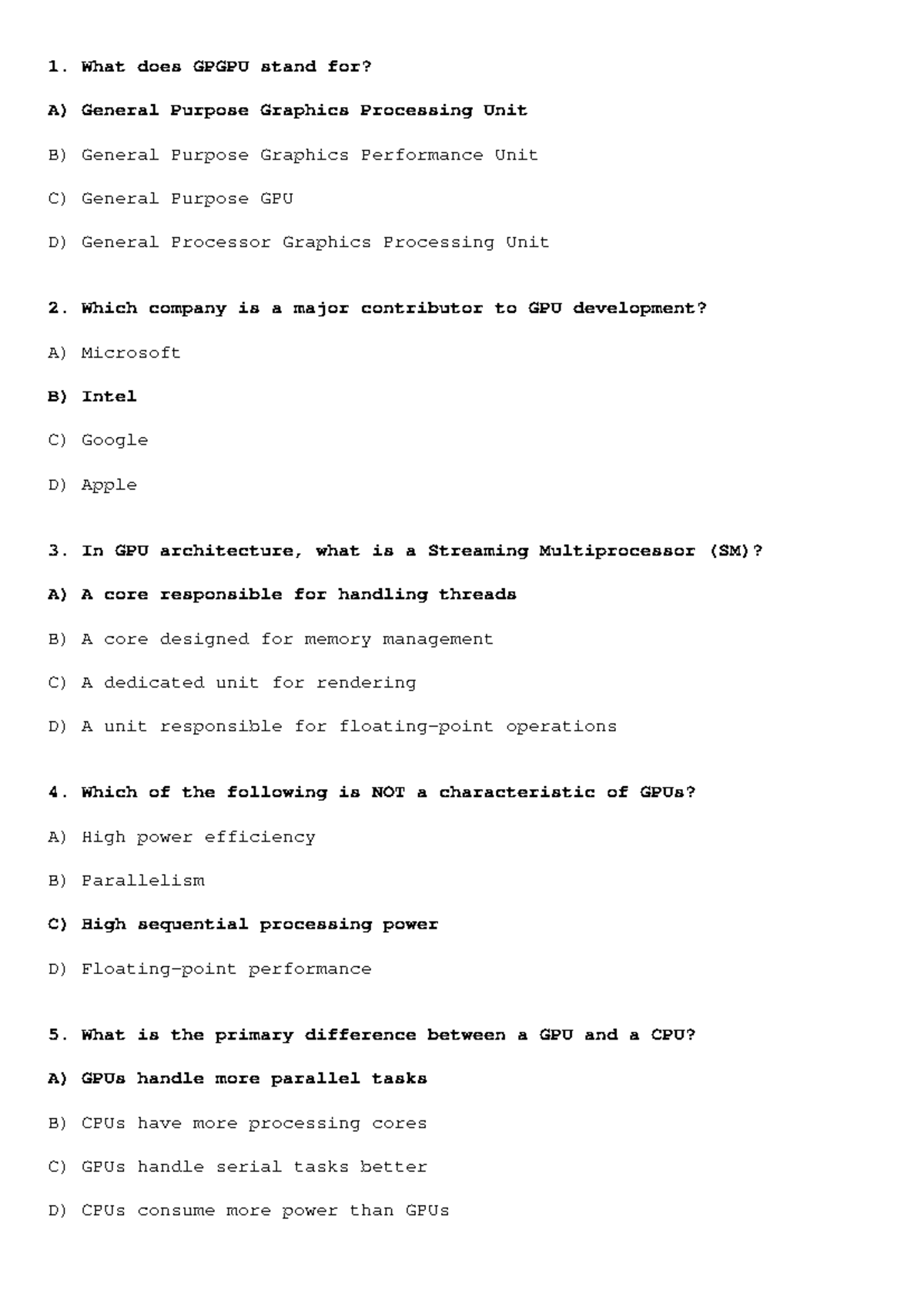 Lecture 2 mcqs 150 - NIL - What does GPGPU stand for? A) General ...