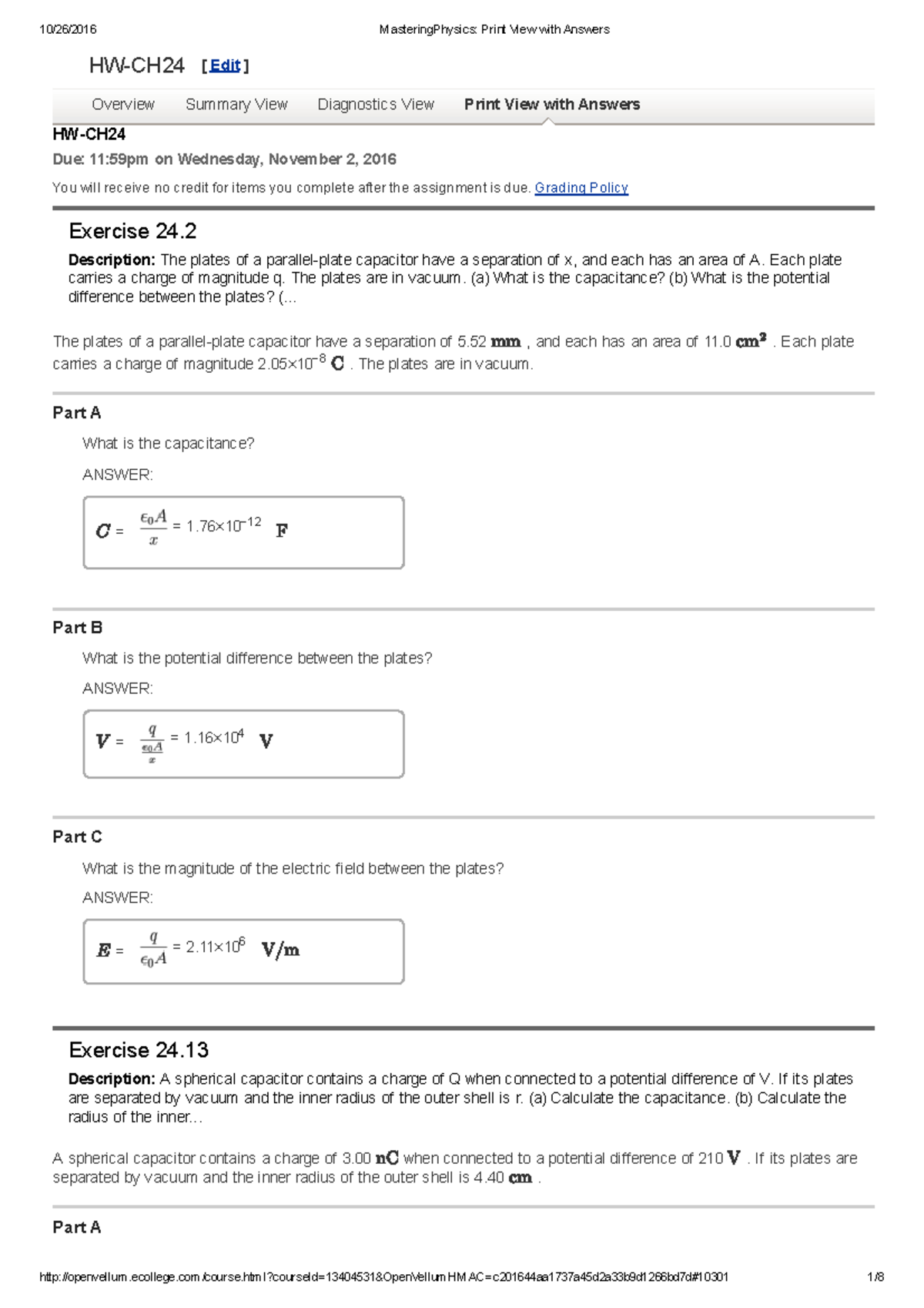 Solution-HW-CH24 - experimental practice materials for physics 2 - HWCH Due: 11:59pm on ...