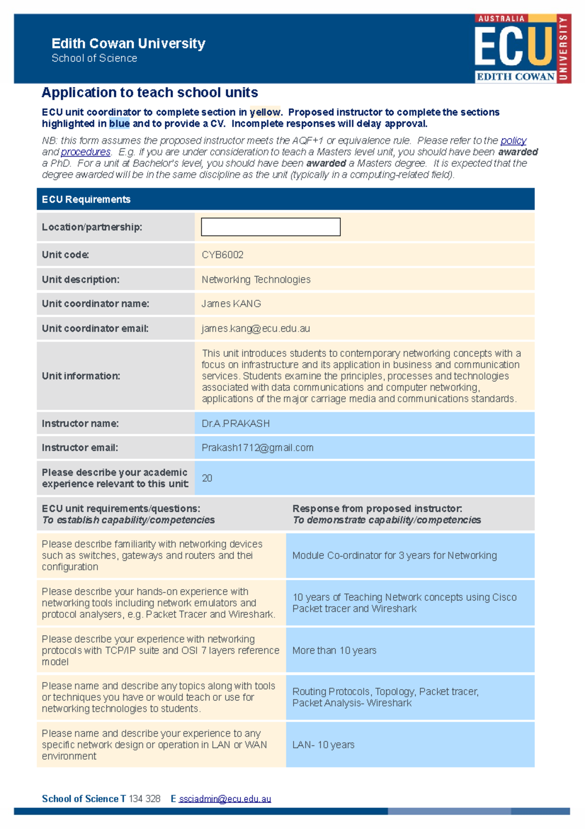 Application to Teach - CYB6002 - Application to teach school units ECU ...