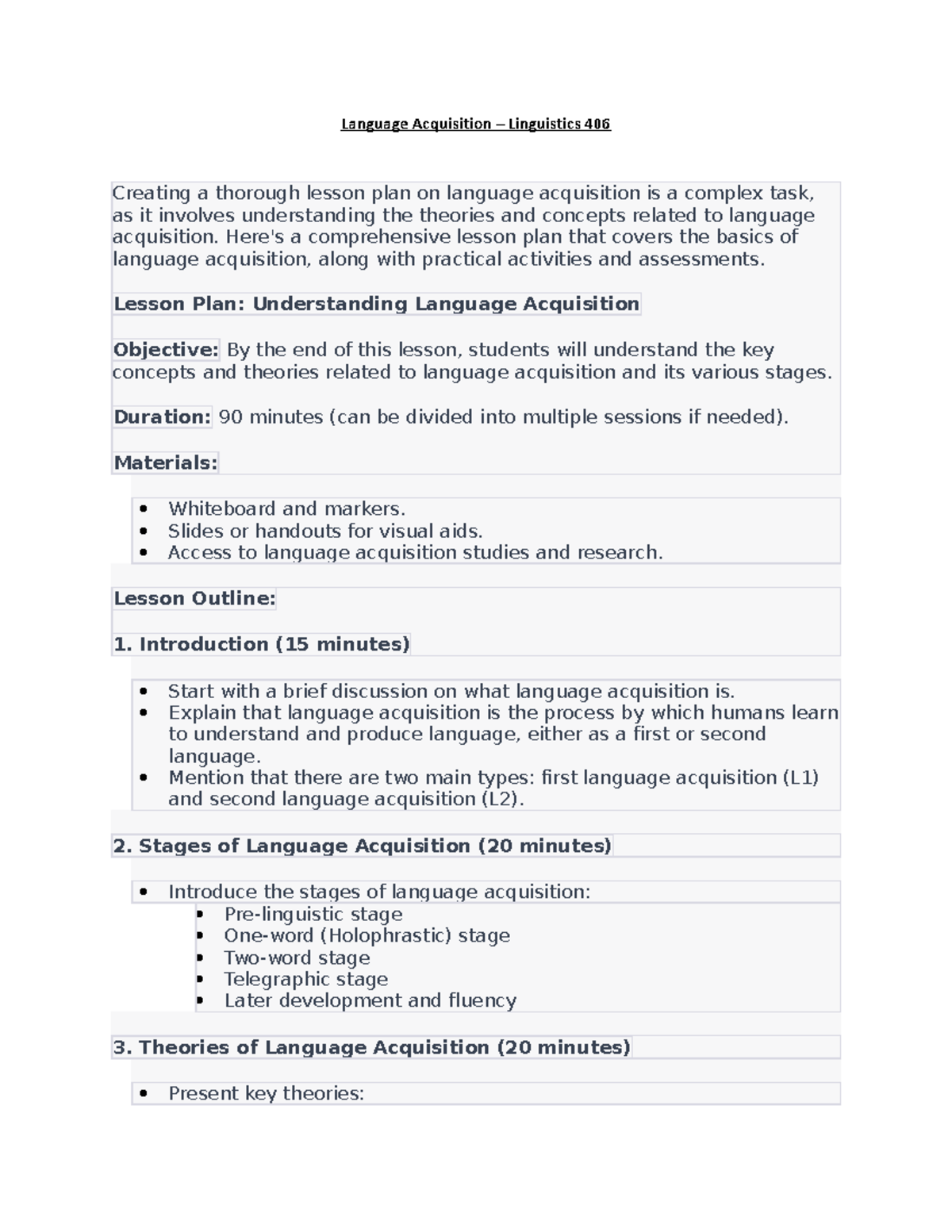 Language Acquisition - Here's a comprehensive lesson plan that covers ...