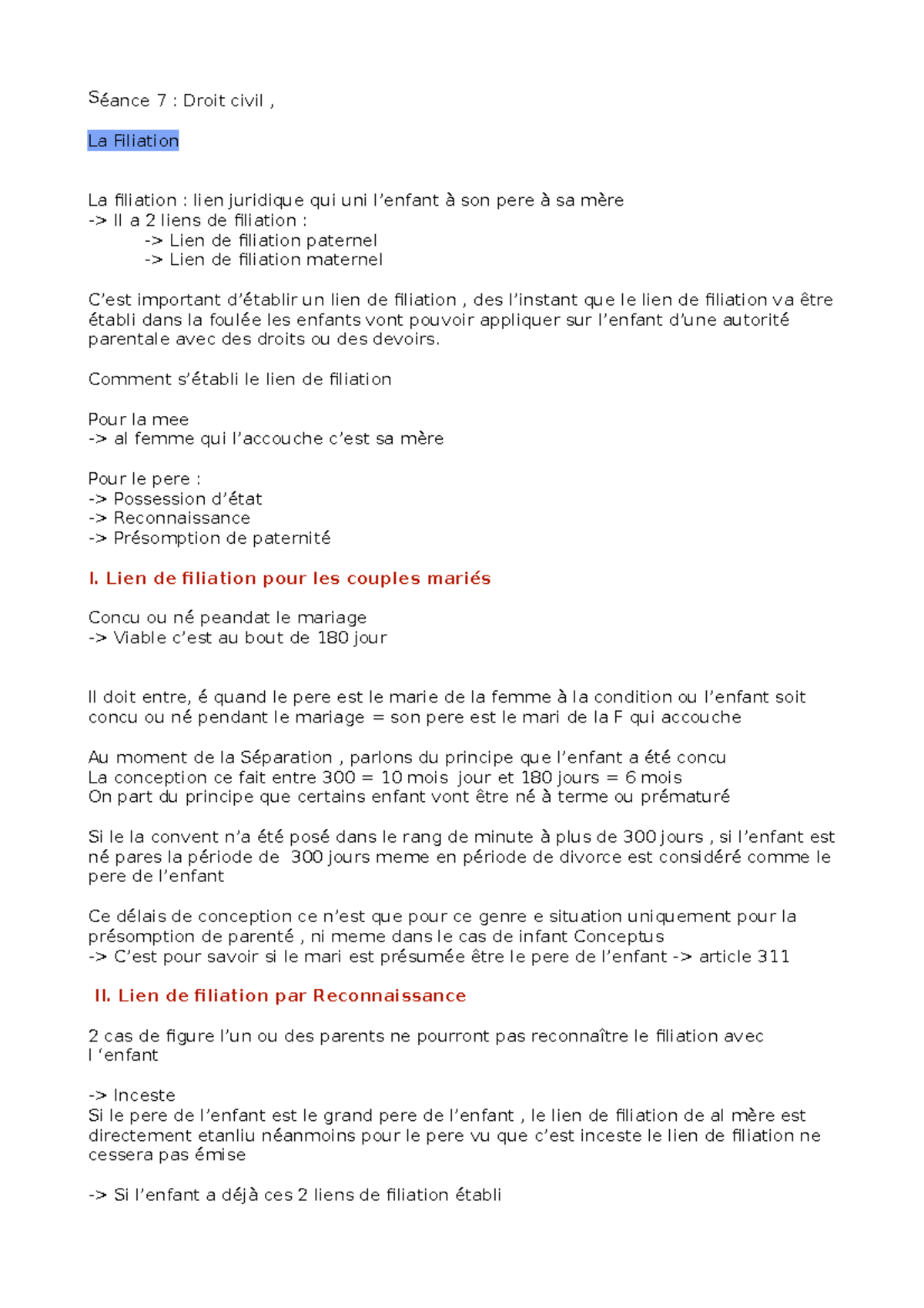 Séance 7 : Droit civil , la Filiation - Séance 7 : Droit civil , La ...