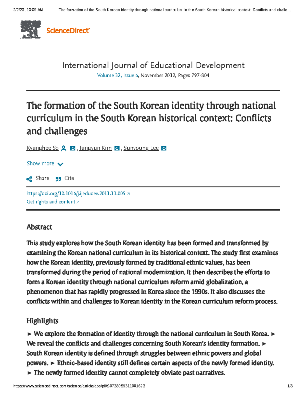 The formation of the South Korean identity through national curriculum ...
