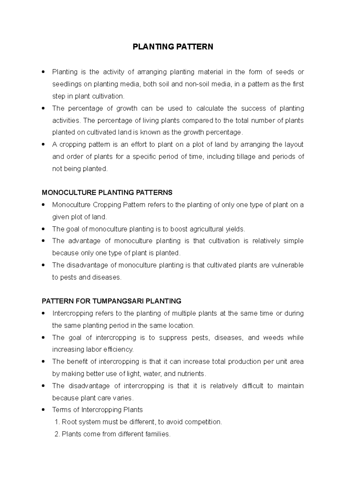 Lecture notes Planting Pattern - PLANTING PATTERN Planting is the ...