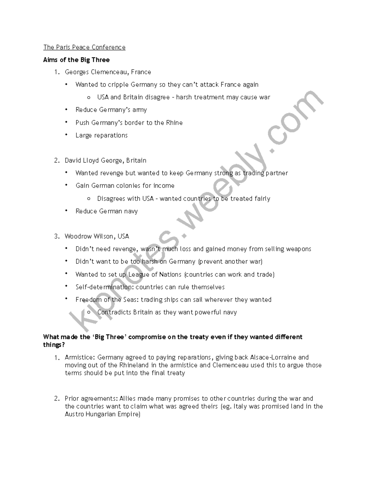 Watermark aqa gcse history 1B-B conflict and tension notes - The Paris ...