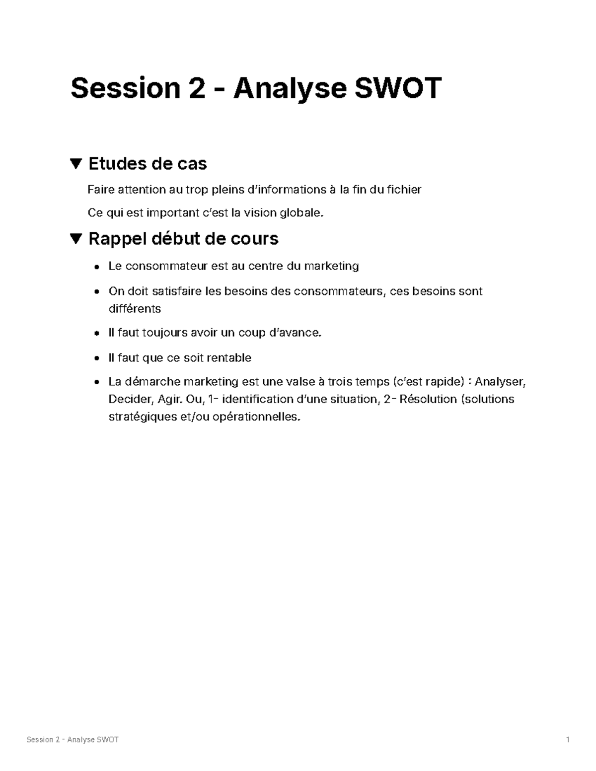 Session 2 - Analyse SWOT - Session 2 - Analyse SWOT Etudes de cas Faire ...