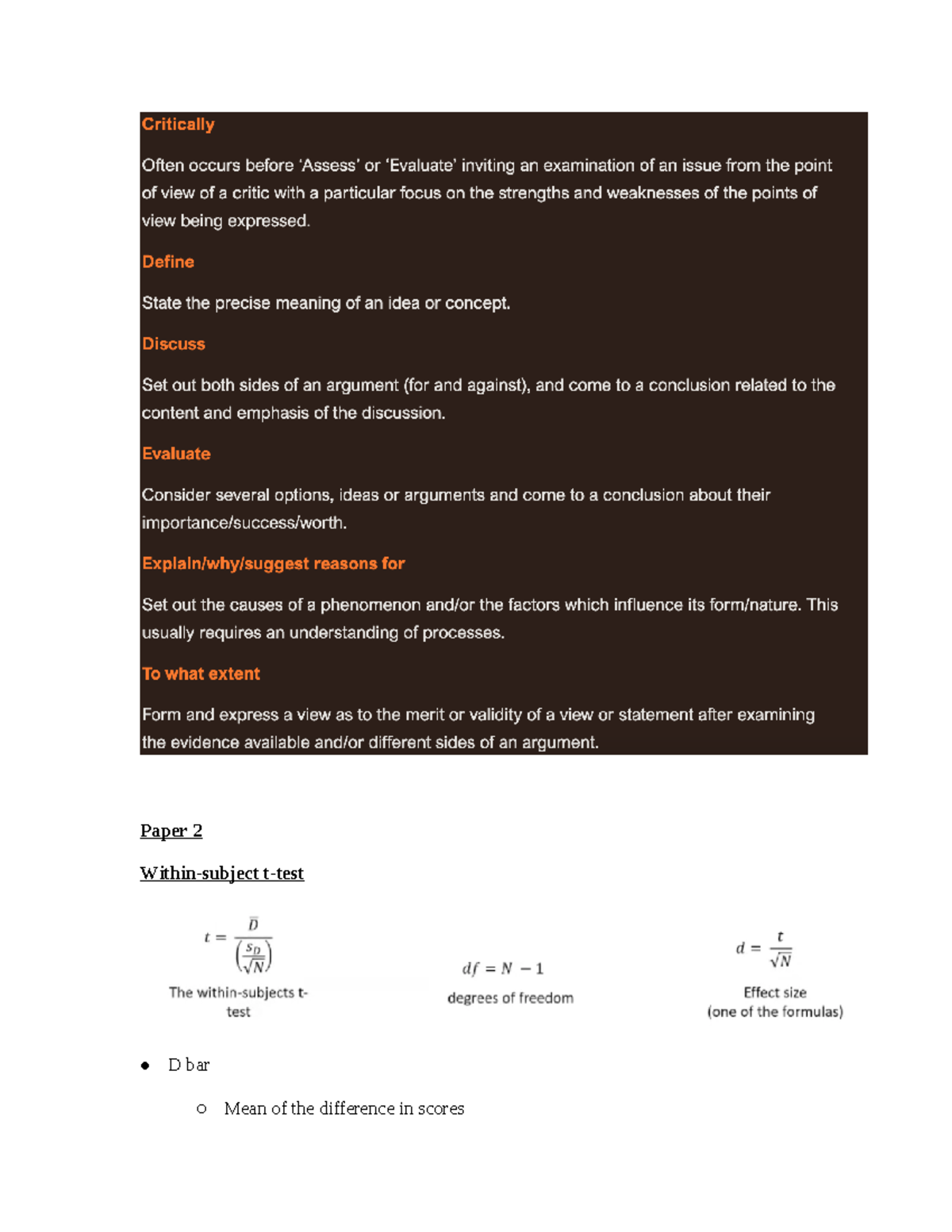 Statistical Analysis and Design Semester 1 Bullet Pointed Key Concepts 2020 2021 - Paper 2 - Studocu