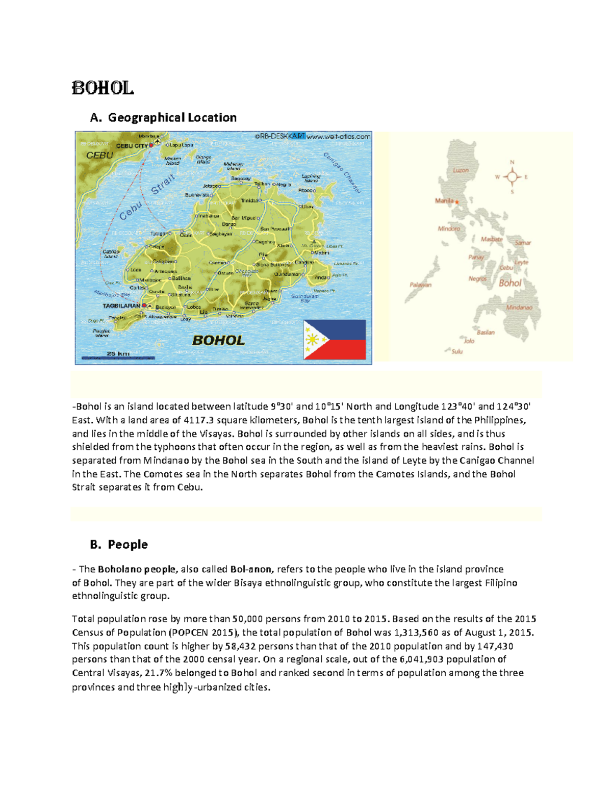 Purposivecom - Bohol A. Geographical Location Bohol is an island ...
