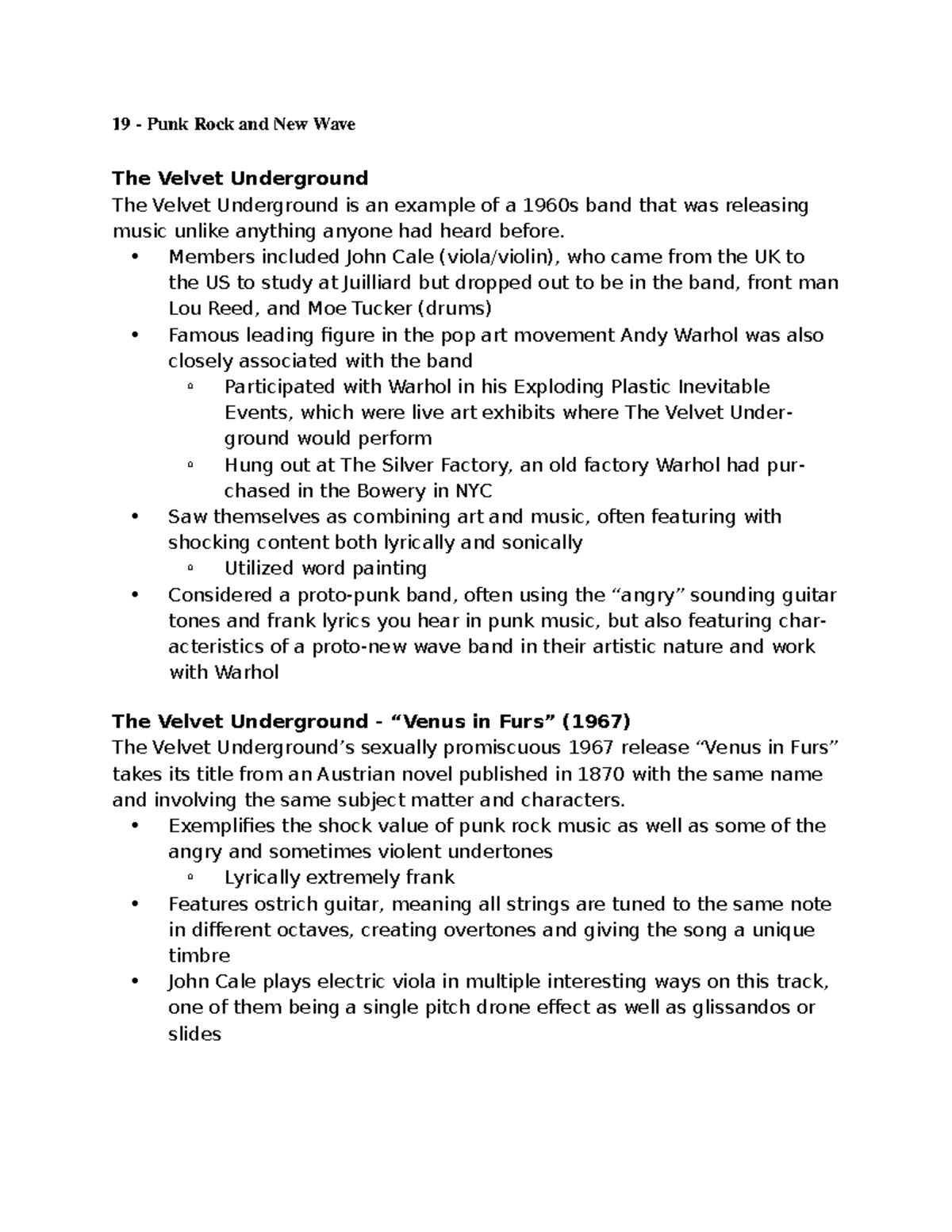 Ch. 19 Notes - Punk and New Wave - 19 - Punk Rock and New Wave The ...