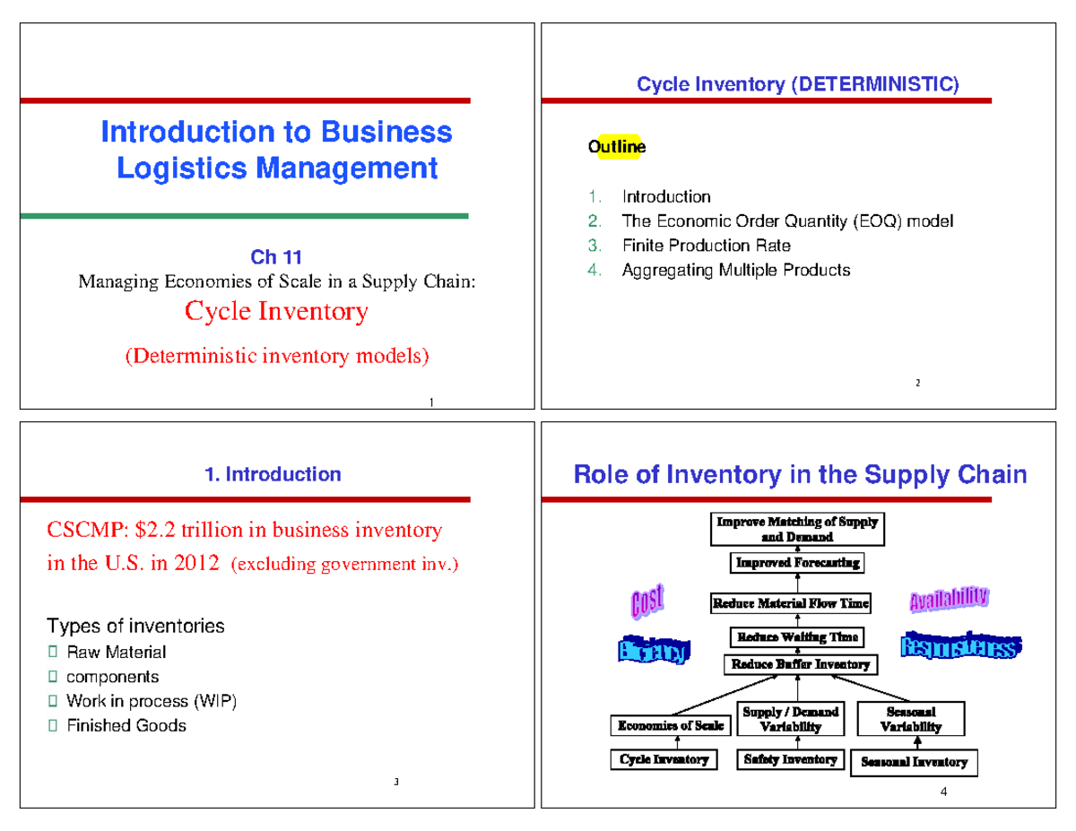 Ch 11 Cycle Inventory 2021 P4 - 1 Introduction to Business Logistics ...