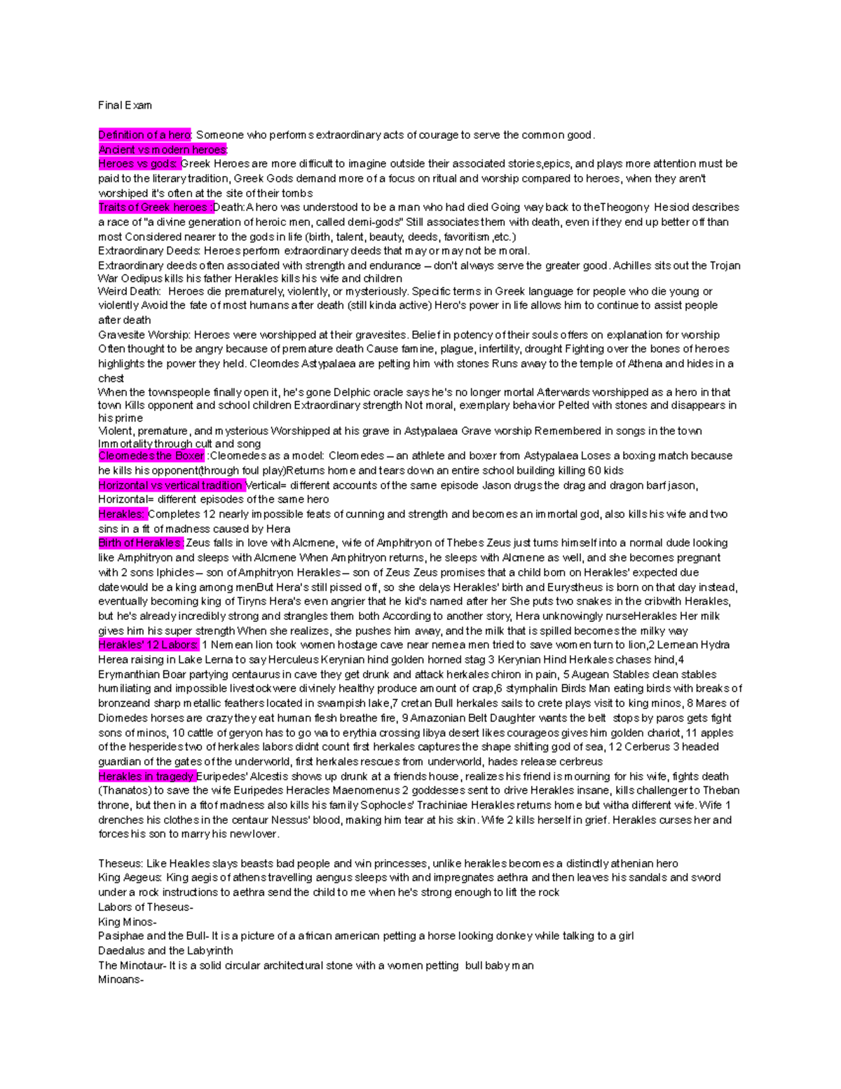 Final Exam Study Guide - Exam - Final Exam Definition of a hero ...