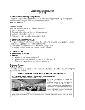 Lesson PLAN IN English 7-Linear and Non-Linear Texts - LESSON PLAN IN ...