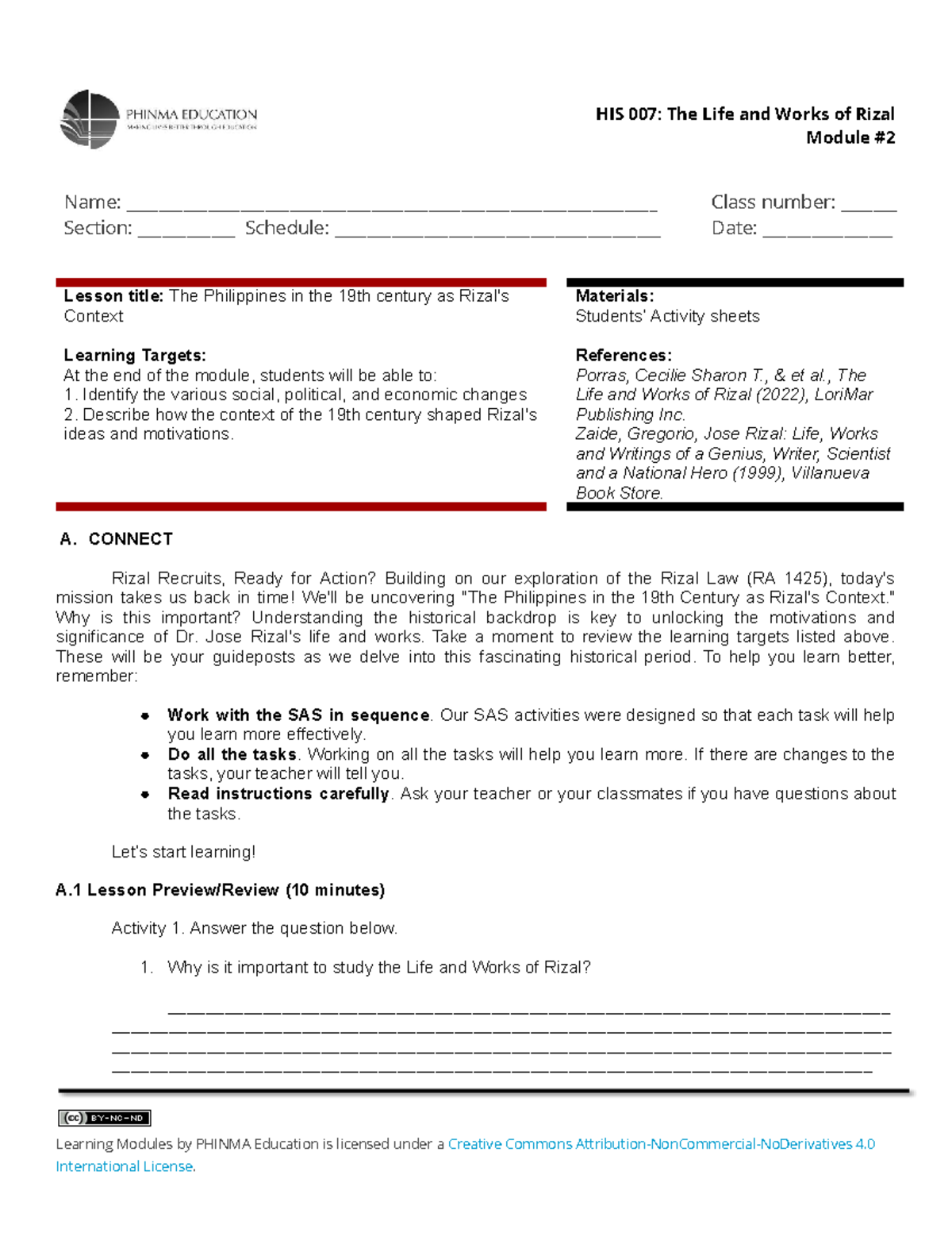 HIS007 SAS-2 - Rizal Life - Module Name: - Studocu