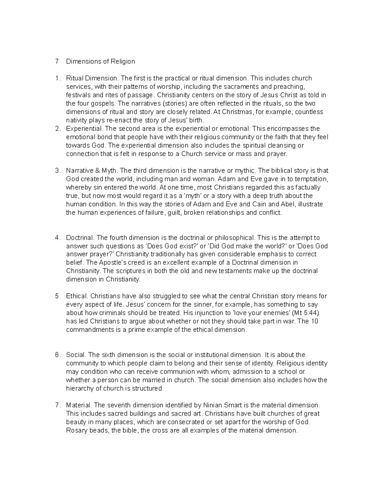 Dimensions of Religion - 7 Dimensions of Religion Ritual Dimension. The ...