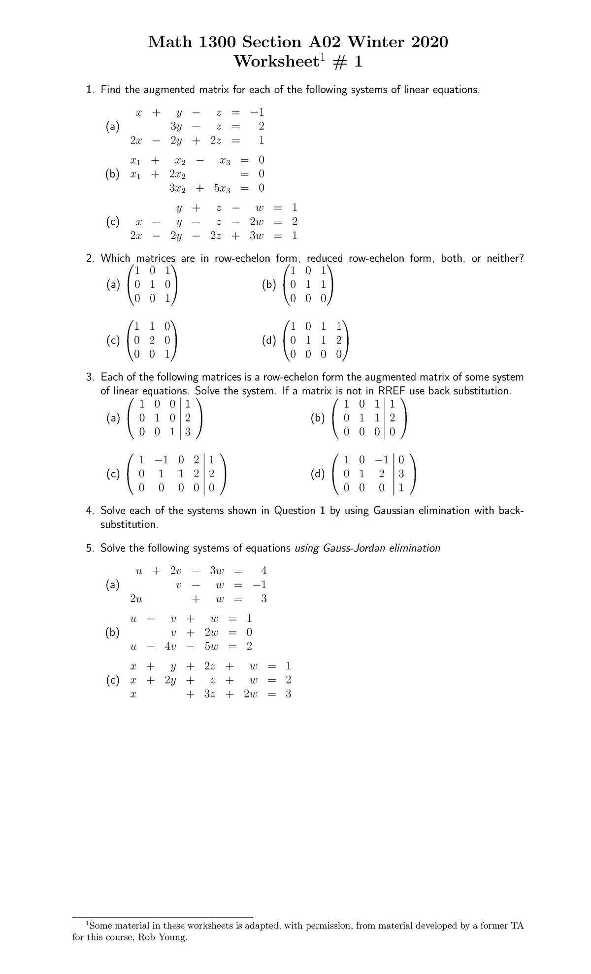 Worksheet 1 - 2nd week of tutorial - Math 1300 Section A02 Winter 2020 ...