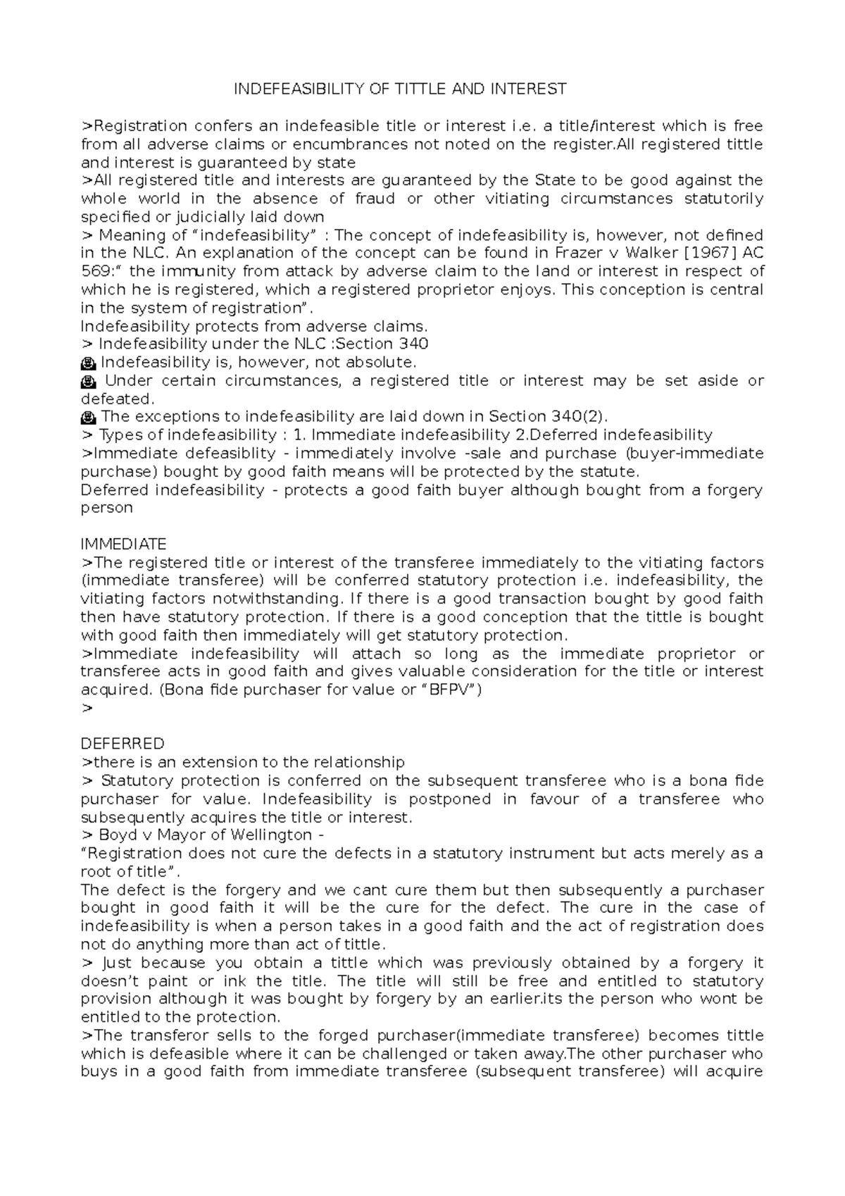 Indefeasible tittle - a title/interest which is free from all adverse ...