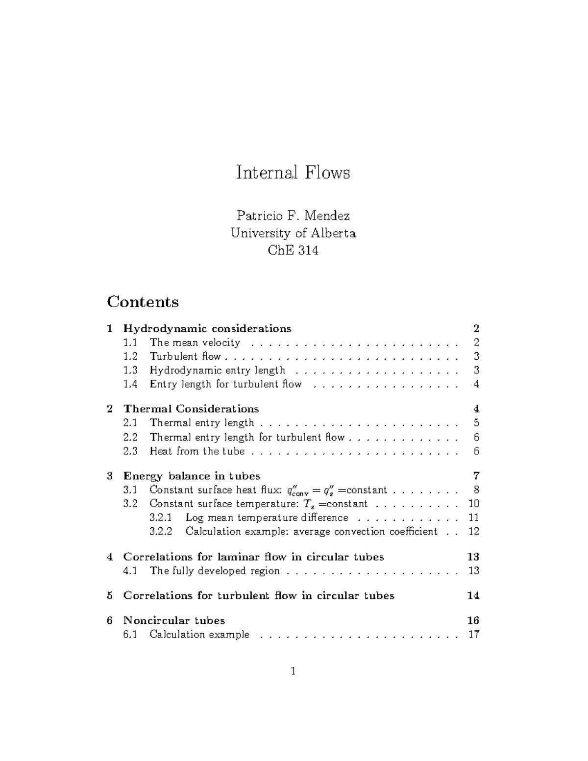 Internal flows - Lecture notes 8 - Internal Flows Patricio F. Mendez ...
