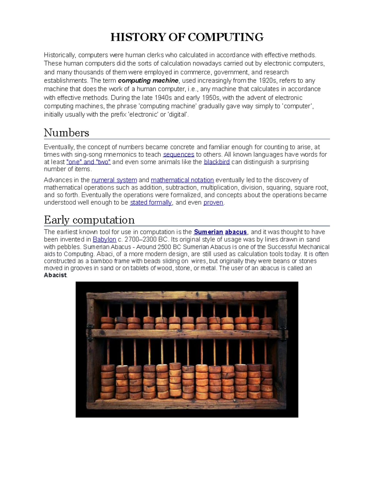 History Of Computing - HISTORY OF COMPUTING Historically, computers ...