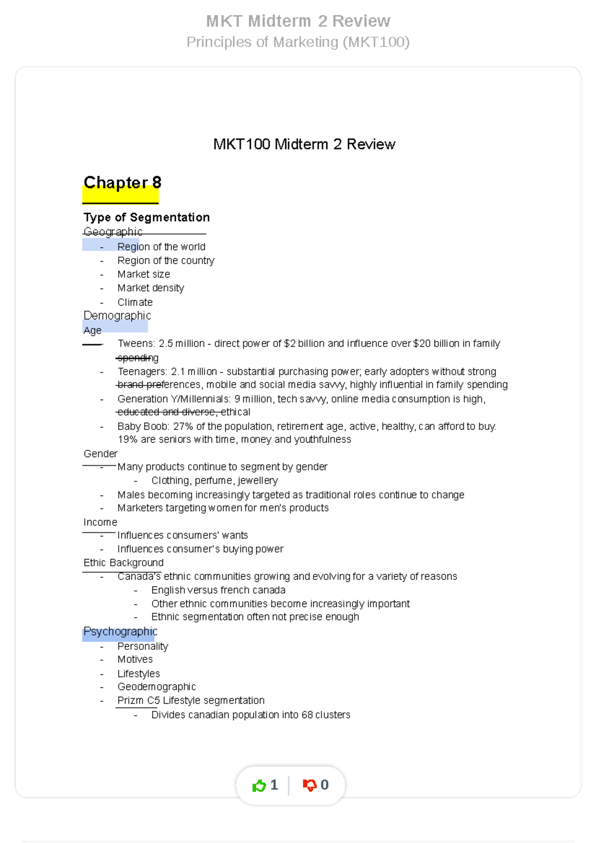 Mkt-midterm-2-review compress - MKT Midterm 2 Review Principles of Marketing (MKT100) MKT100 ...