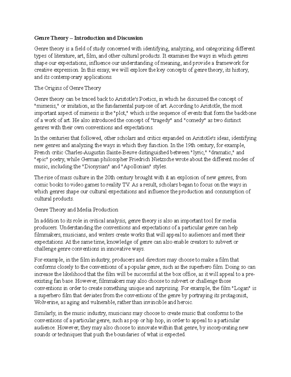 Genre Theory – Introduction and Discussion - Genre Theory ...