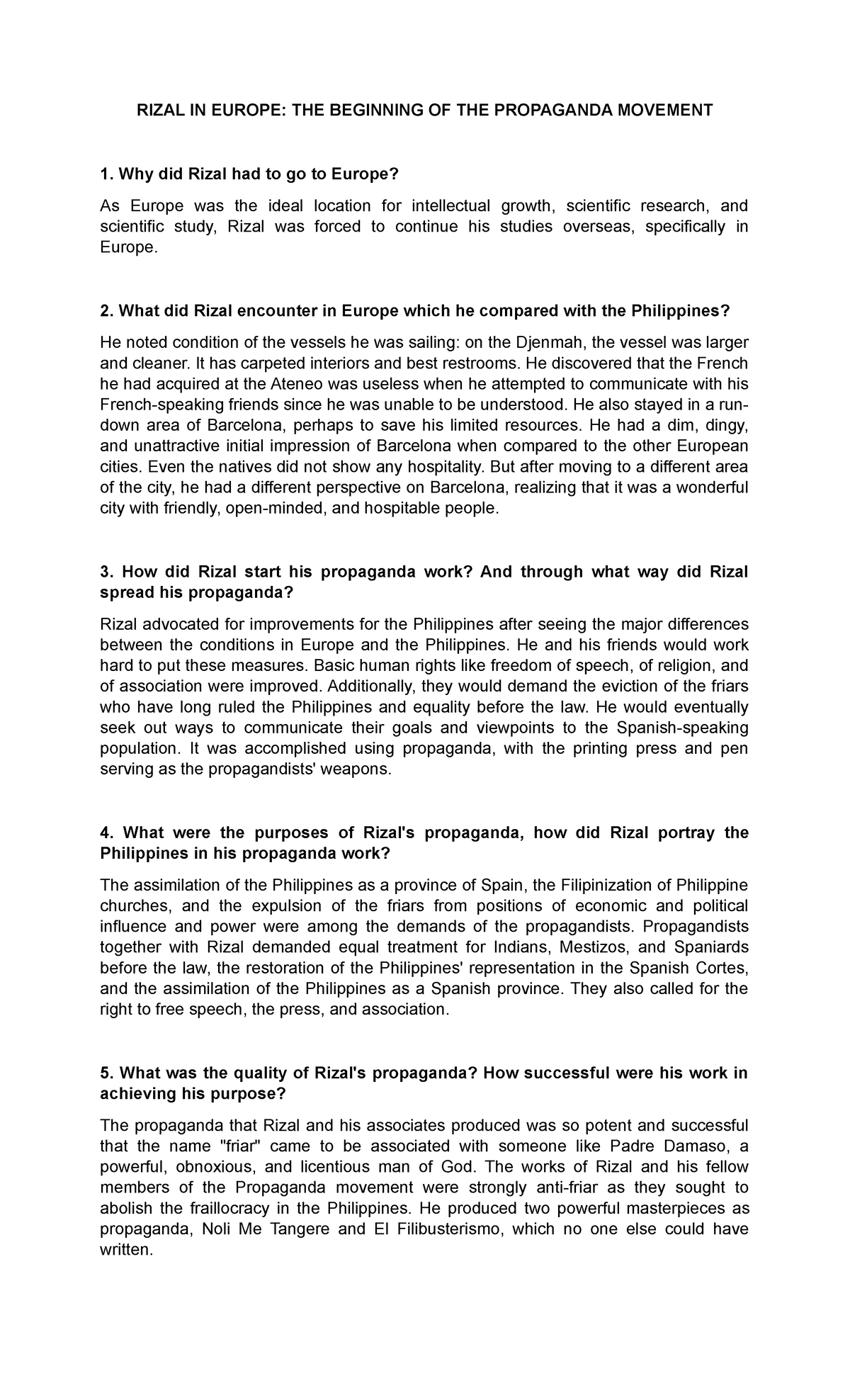 Lecture 10-15 - RIZAL IN EUROPE: THE BEGINNING OF THE PROPAGANDA ...