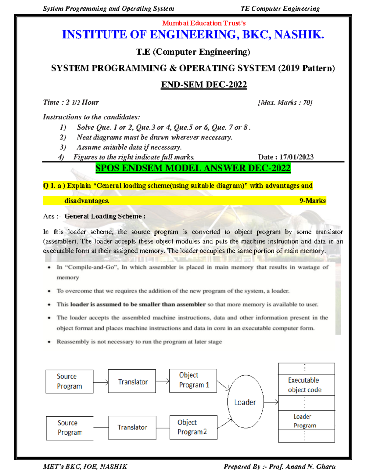 Spos endsem model answer jan 2023 - Mumbai Education Trust’s INSTITUTE OF ENGINEERING, BKC ...
