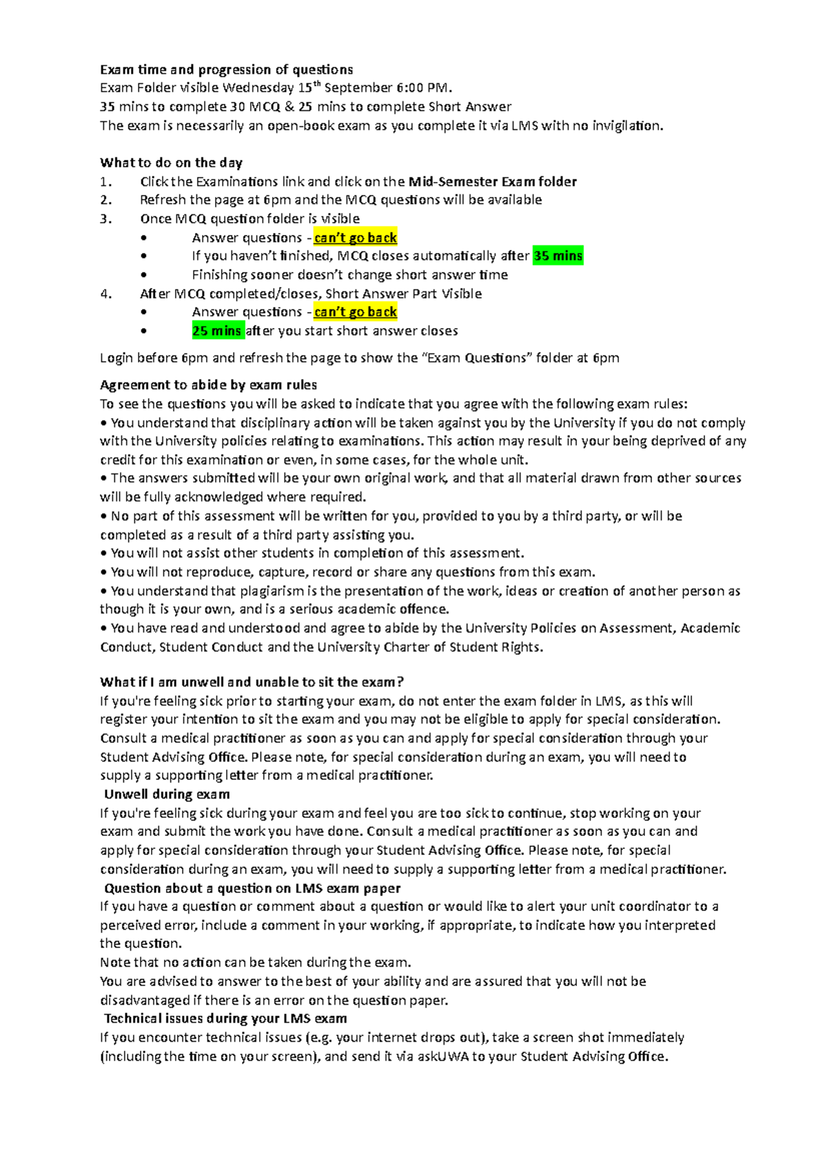 MS Exam Information Sheet FINA1221 2021(1) - Exam time and progression ...