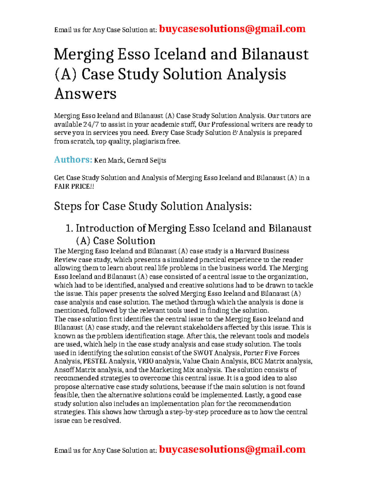 Case Solution Merging Esso Iceland and Bilanaust (A) - Merging Esso ...