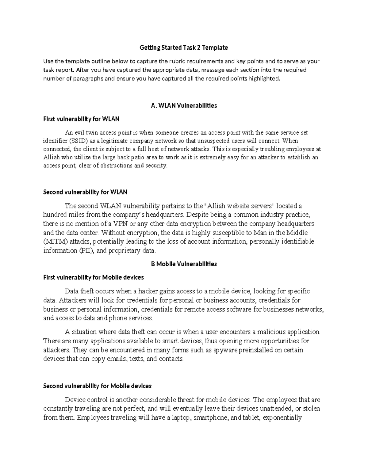 C844 Task 2 template - Task 2 C844. - Getting Started Task 2 Template ...