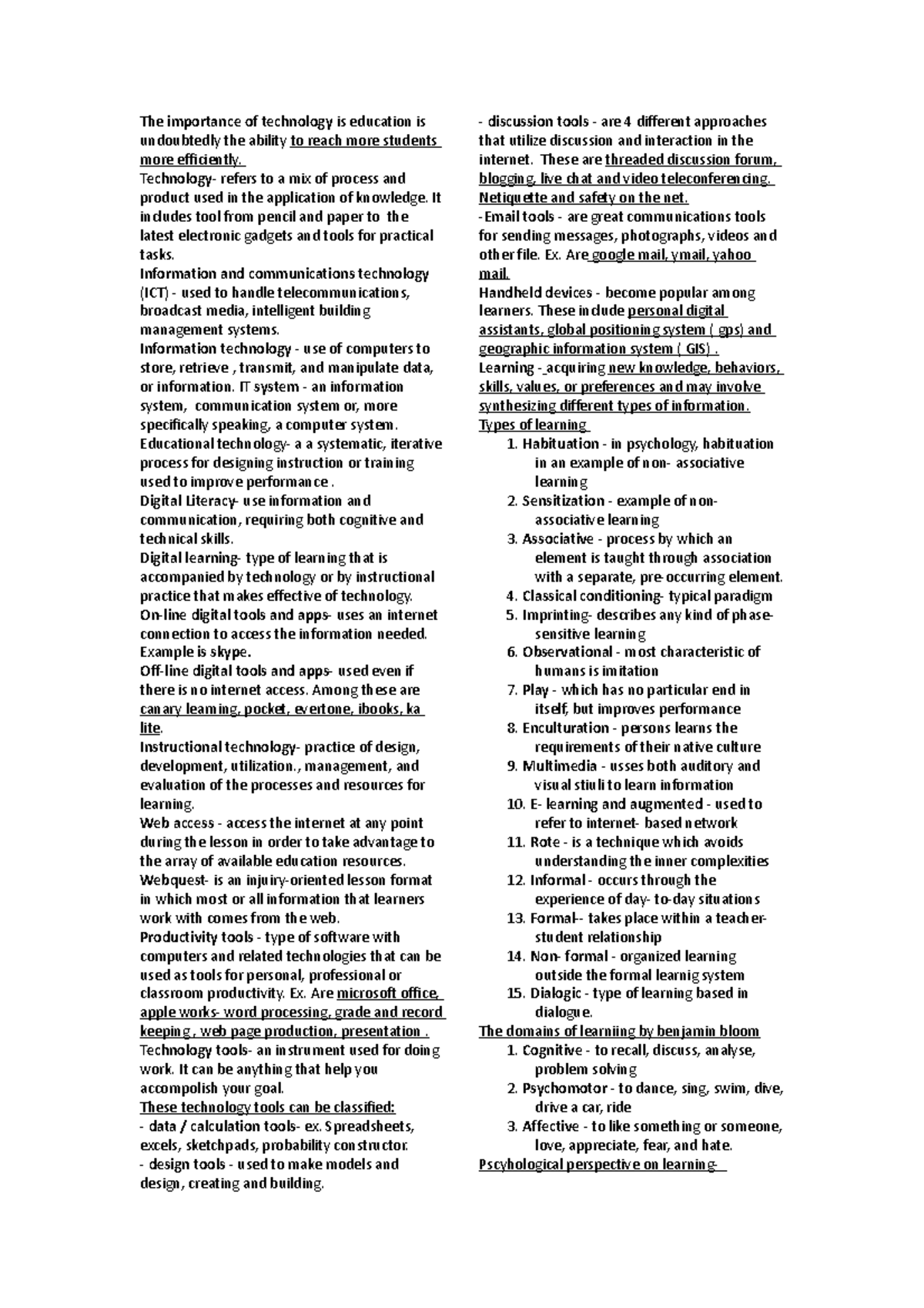 Exams notes - nhbj - The importance of technology is education is ...