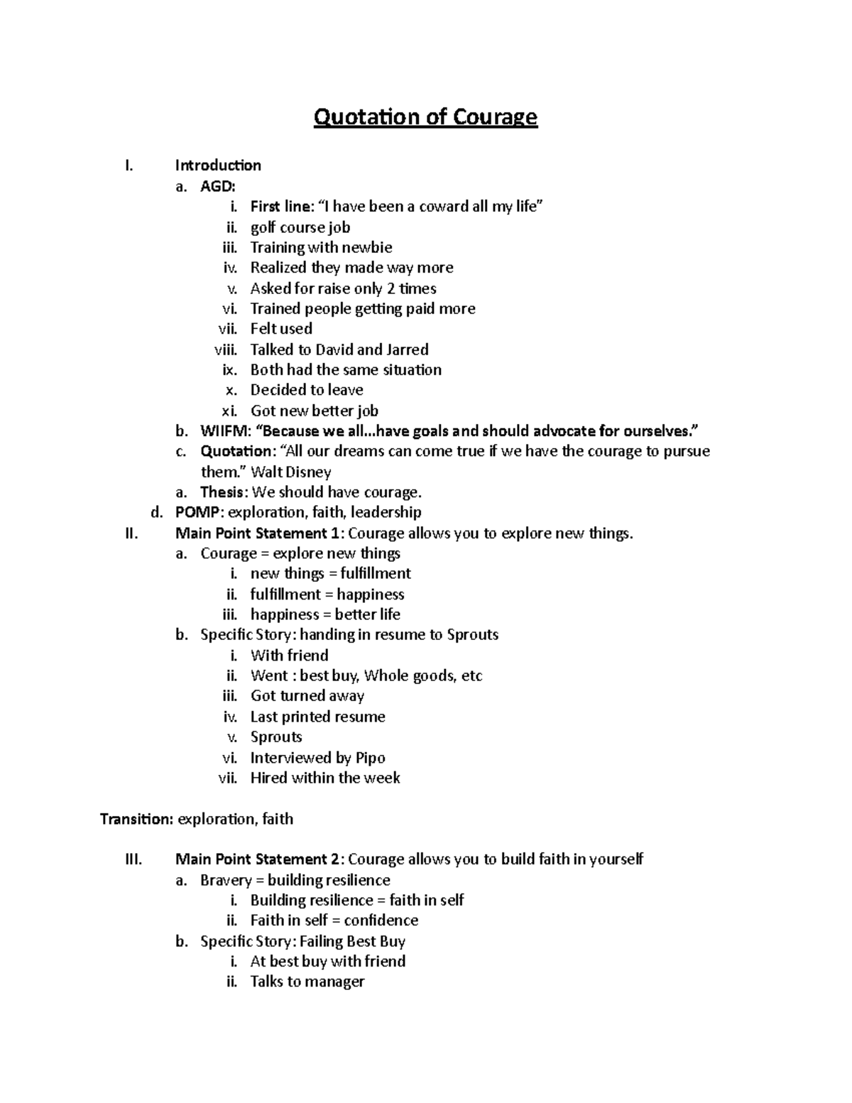 Quotation Final outline - Quotation of Courage I. Introduction a. AGD ...