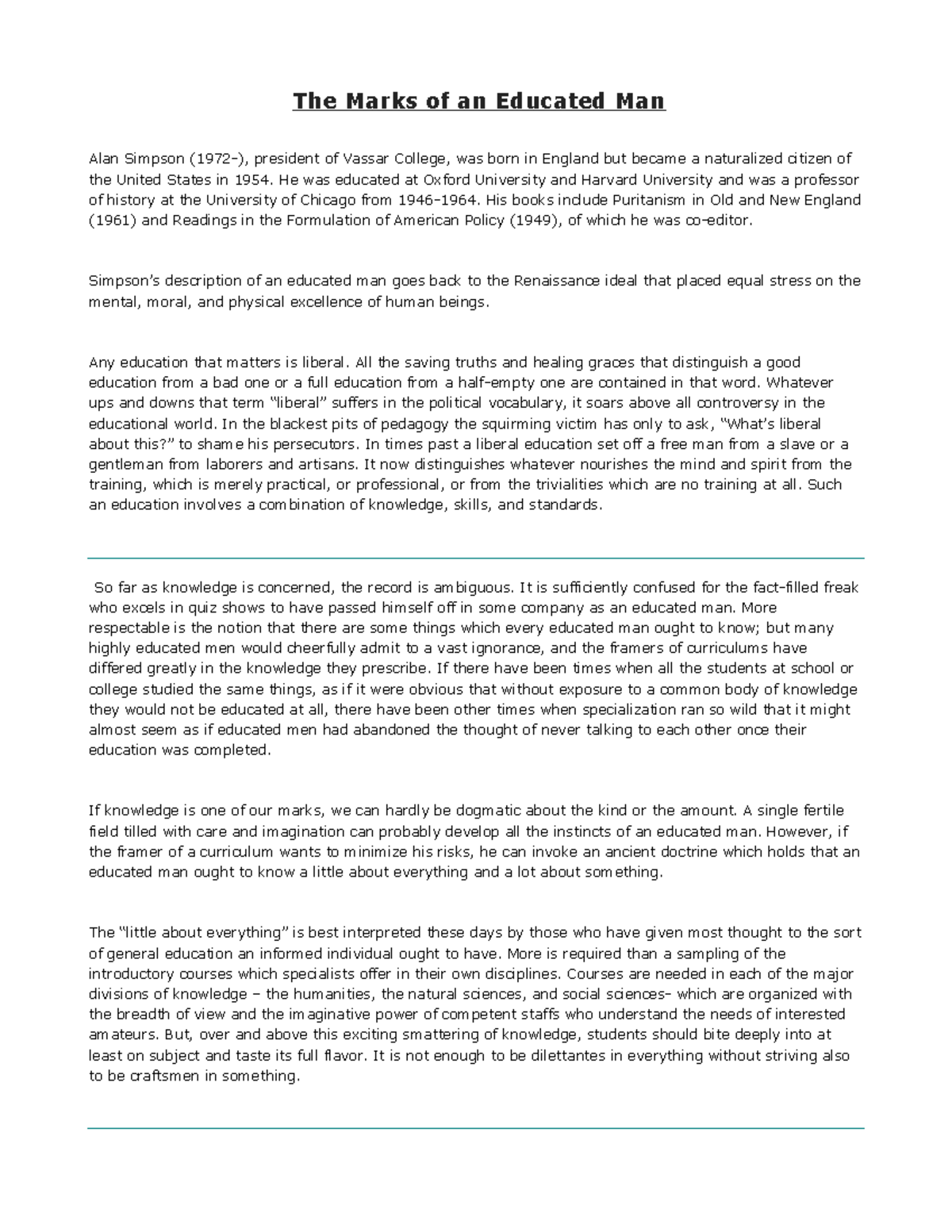 The Marks of an Educated Man - He was educated at Oxford University and ...