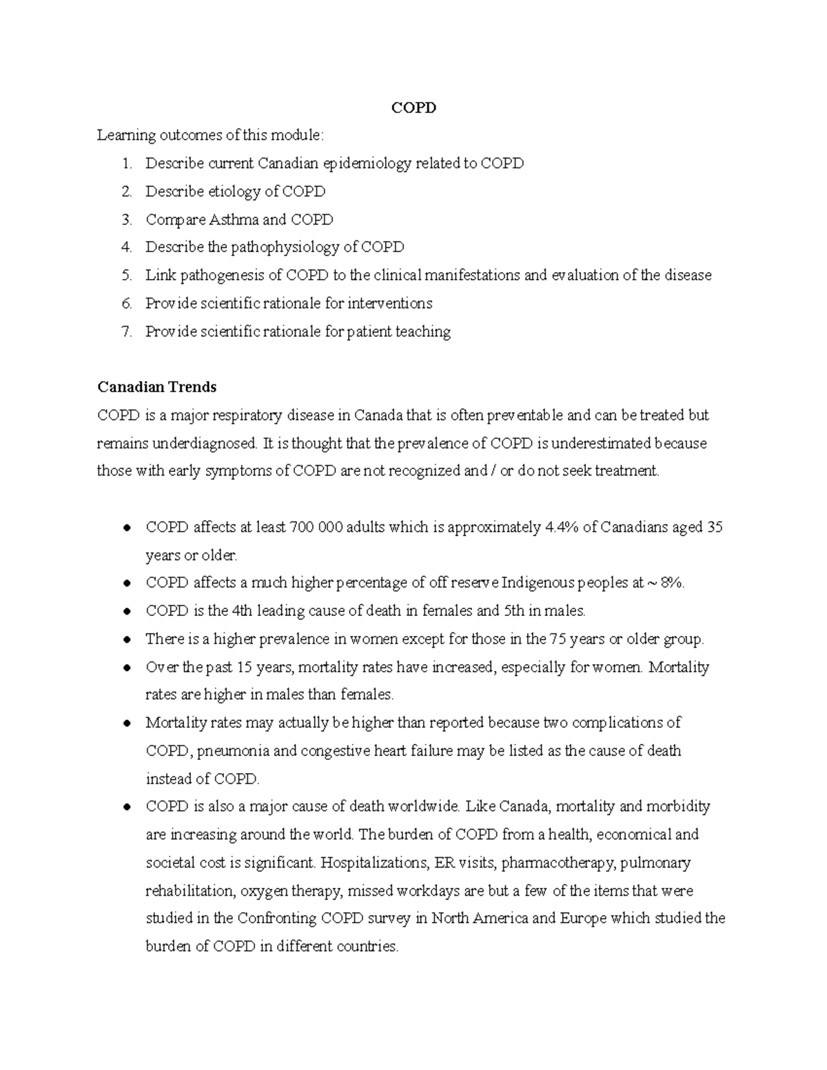 COPD - copd - COPD Learning outcomes of this module: 1. Describe ...